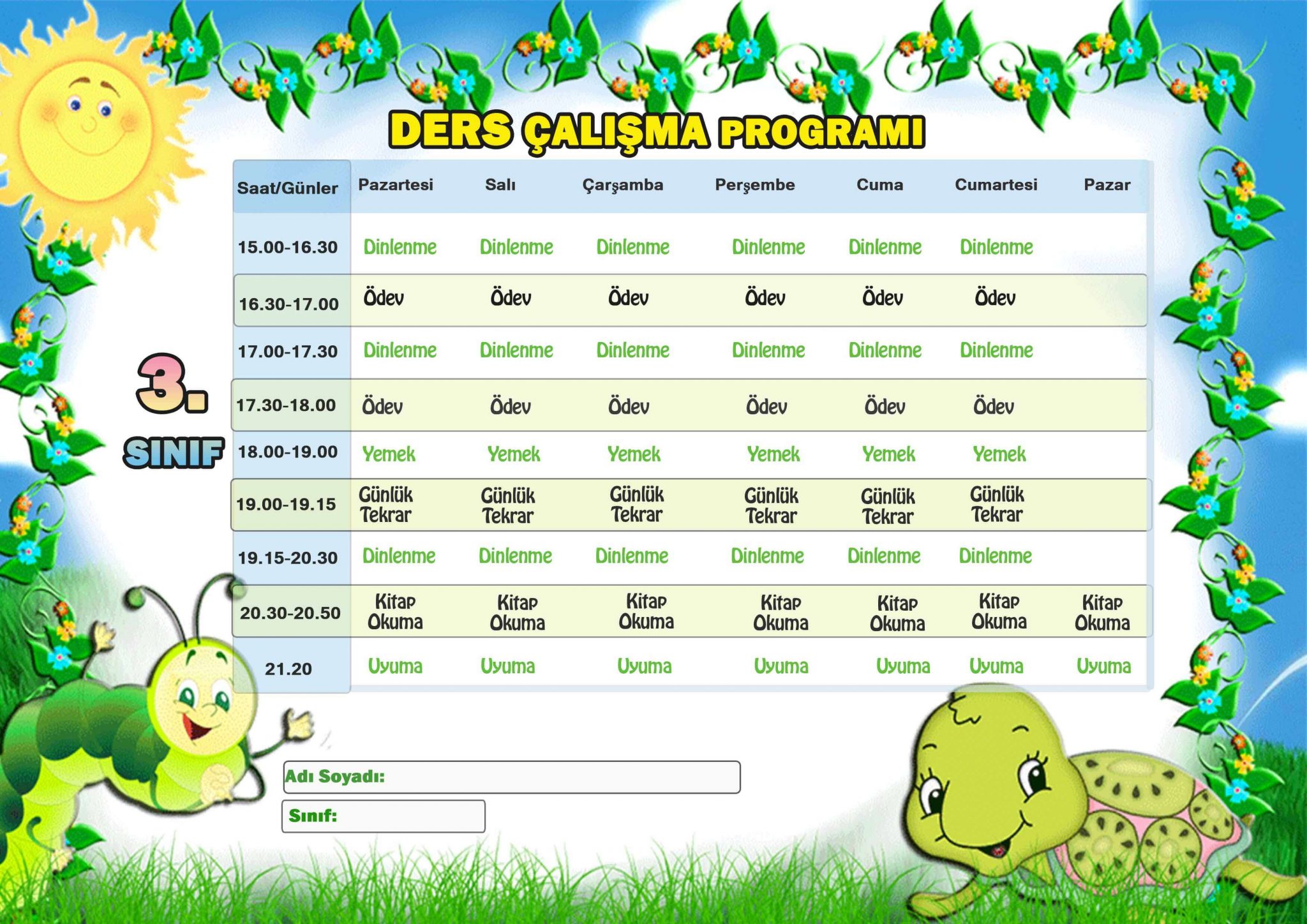 İlkokul Ders Çalışma Programı | REHBERLİK SERVİSİM