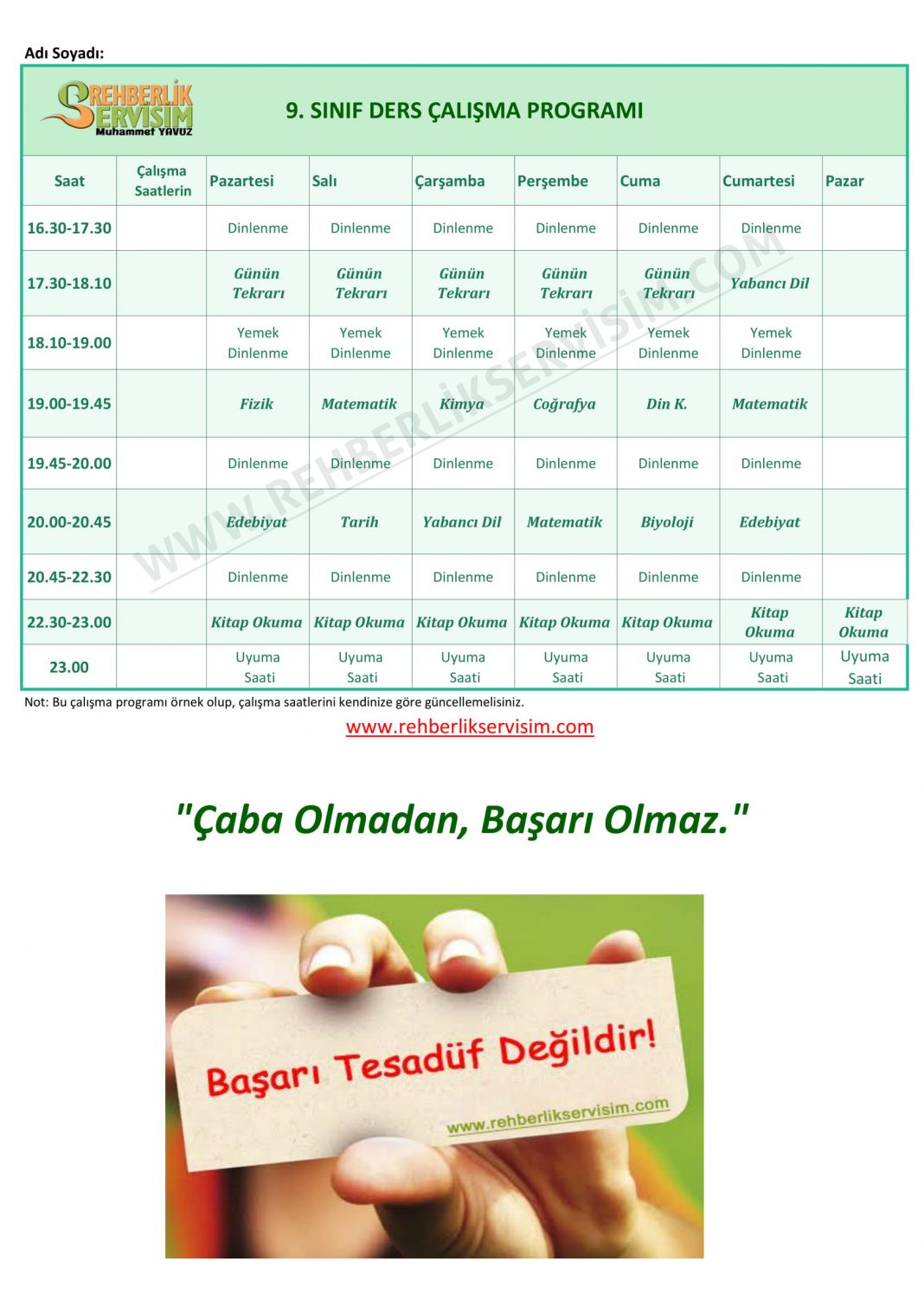 9- 10-11. Sınıf Ders Çalışma Programı | REHBERLİK SERVİSİM 9- 10-11. Sınıf Ders Çalışma Programı | REHBERLİK SERVİSİM