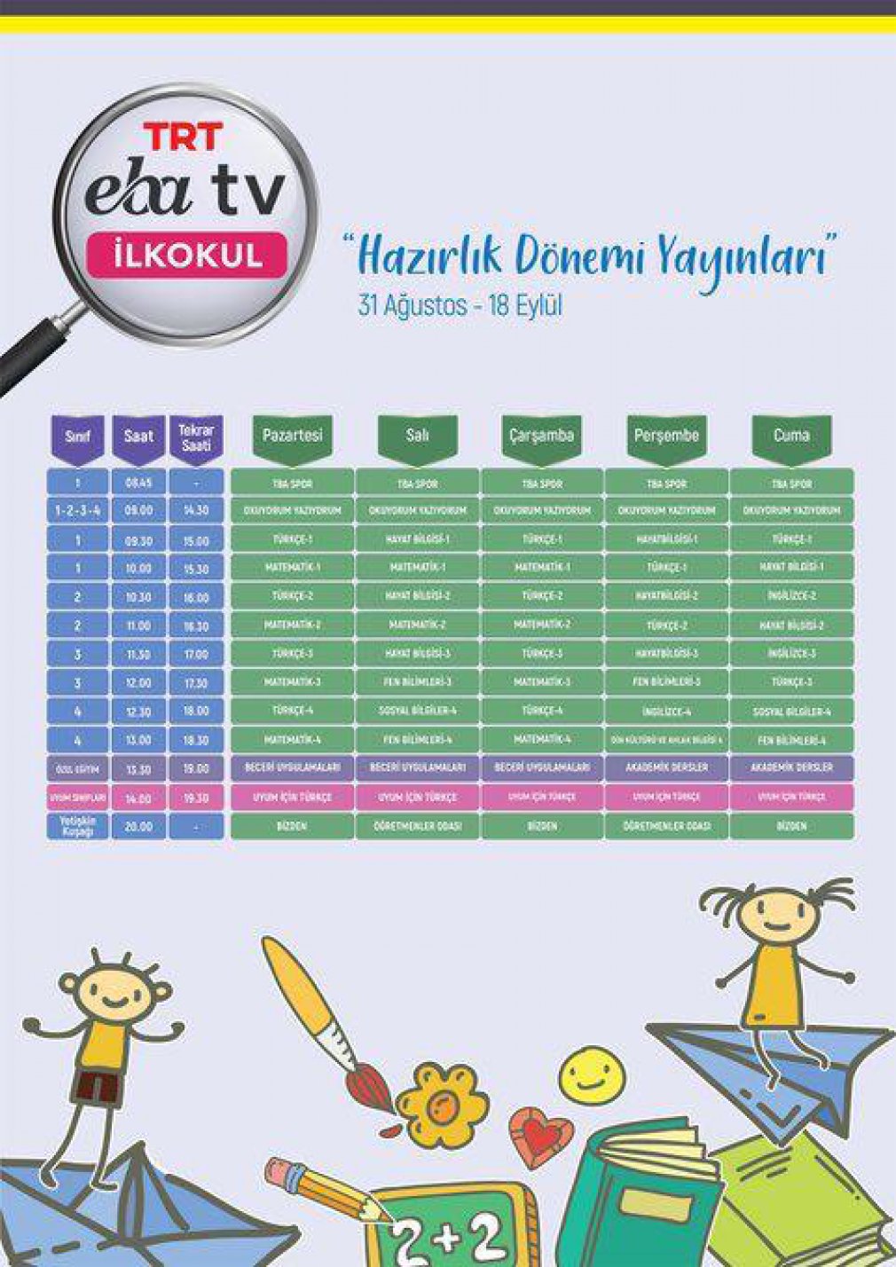 EBA_TV İLKOKUL DERS PROGRAMI | REHBERLİK SERVİSİM
